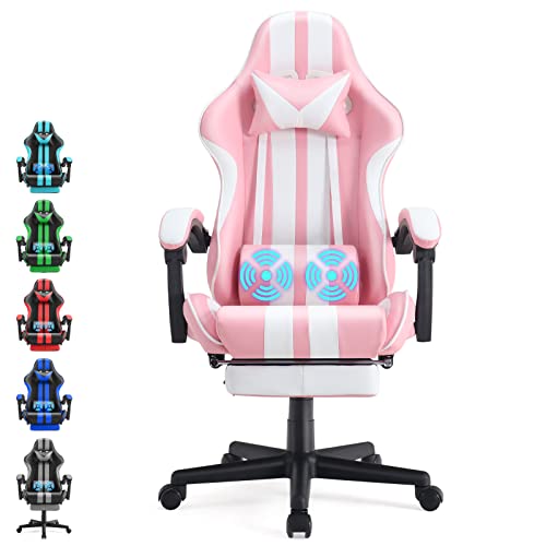 Ferghana Pink Gaming Chairs with Footrest,Computer Game Chair,Massage Gaming Chairs,Christmas,Xmas Gift,PC Gaming Chairs for Adults Teens for Gaming Live Streaming Room(Shero Pink)