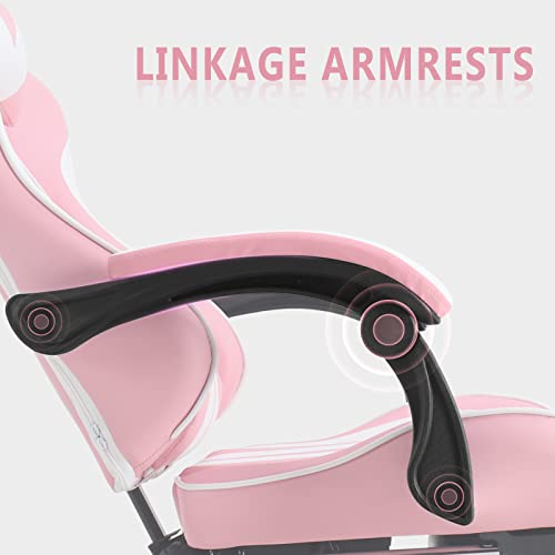 Ferghana Pink Gaming Chairs with Footrest,Computer Game Chair,Massage Gaming Chairs,Christmas,Xmas Gift,PC Gaming Chairs for Adults Teens for Gaming Live Streaming Room(Shero Pink)