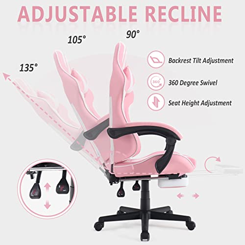 Ferghana Pink Gaming Chairs with Footrest,Computer Game Chair,Massage Gaming Chairs,Christmas,Xmas Gift,PC Gaming Chairs for Adults Teens for Gaming Live Streaming Room(Shero Pink)