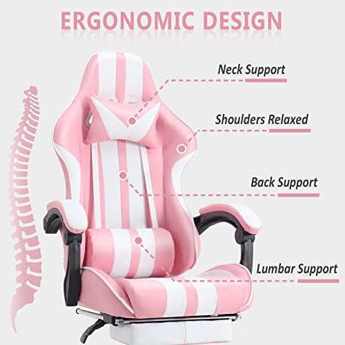 Ferghana Pink Gaming Chairs with Footrest,Computer Game Chair,Massage Gaming Chairs,Christmas,Xmas Gift,PC Gaming Chairs for Adults Teens for Gaming Live Streaming Room(Shero Pink)