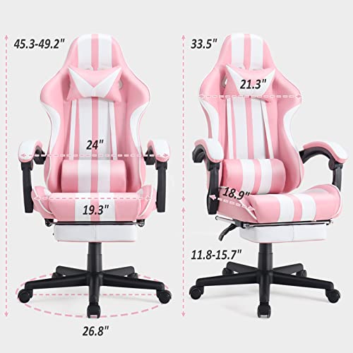 Ferghana Pink Gaming Chairs with Footrest,Computer Game Chair,Massage Gaming Chairs,Christmas,Xmas Gift,PC Gaming Chairs for Adults Teens for Gaming Live Streaming Room(Shero Pink)