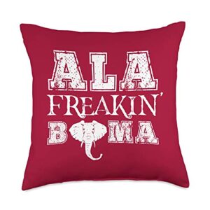 retro bama vintage alabama gifts ala freakin bama alabama throw pillow, 18x18, multicolor