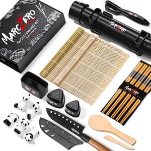 marczero sushi making kit, 22 in 1 sushi bazooka roller kit with bamboo mat, sushi knife, bamboo chopsticks, bazooka roller, sushi molds, diy sushi roller machine for beginner