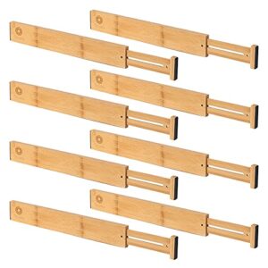 qozary 8 pack adjustable bamboo drawer dividers, spring loaded drawer organization separators expandable from 17-22", work in kitchen, dresser, baby drawer, bedroom, bathroom and office