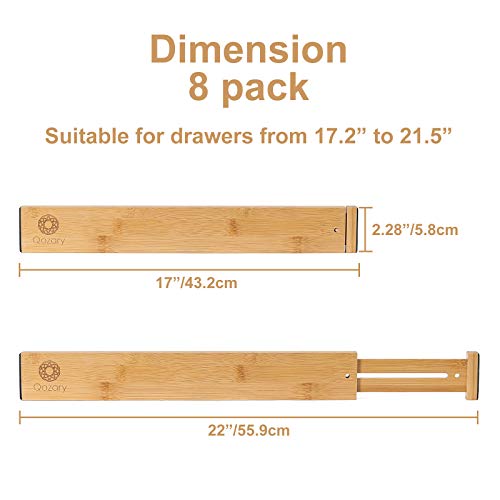 Qozary 8 Pack Adjustable Bamboo Drawer Dividers, Spring Loaded Drawer Organization Separators Expandable from 17-22", Work in Kitchen, Dresser, Baby Drawer, Bedroom, Bathroom and Office