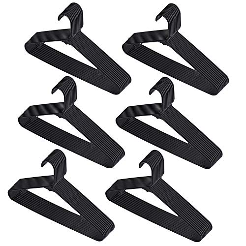 Tosnail 60 Pack Plastic Standard Clothes Hangers Tubular Adult Hangers with Strap Hook, Slime, Durable for Laundry or Closet Use - Black