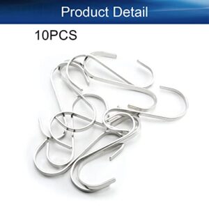 Yinpecly S Hooks 0.87" x 1.26" Flat 304 Stainless Steel S Shaped Hanging Hooks for Kitchen Spoon Towels Bathroom Bedroom Storage Room Office Outdoor Multiple Uses Silver Tone 10pcs