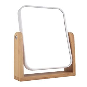 yypdc makeup mirror with natural bamboo stand, 1x/3x magnification double sided 360 degree swivel magnifying mirror,vanity table,office desk,room decor, beauty gifts(square)