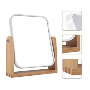 YYPDC Makeup Mirror with Natural Bamboo Stand, 1X/3X Magnification Double Sided 360 Degree Swivel Magnifying Mirror,Vanity Table,Office Desk,Room Decor, Beauty Gifts(Square)