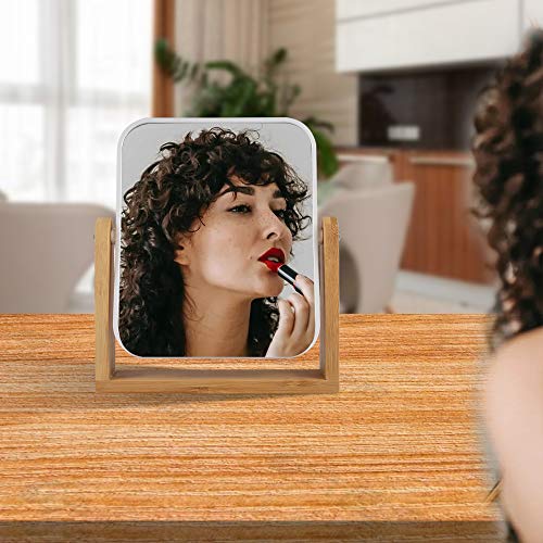 YYPDC Makeup Mirror with Natural Bamboo Stand, 1X/3X Magnification Double Sided 360 Degree Swivel Magnifying Mirror,Vanity Table,Office Desk,Room Decor, Beauty Gifts(Square)