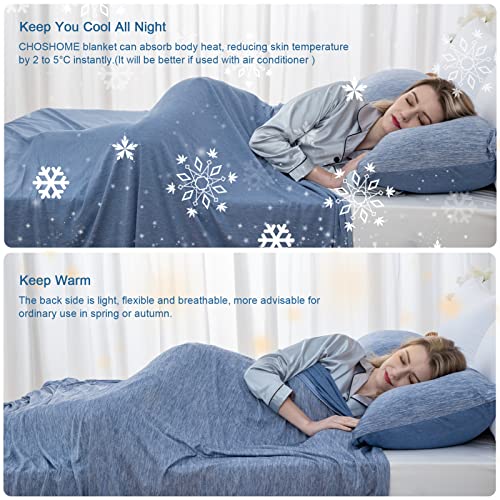 CHOSHOME Cooling Blanket for Hot Sleepers Lightweight Summer Cold Thin Blankets for Sleeping, Hot Flashes Night Sweats, Soft Blanket for Bed, Twin Size, Blue