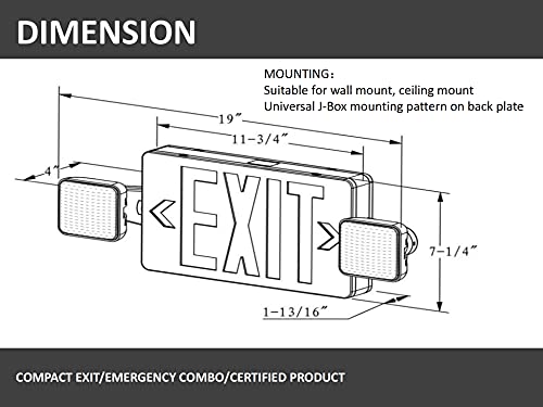 Garrini LED Emergency Light Combo Exit Sign Rectangular Adjustable Lamp 2-Heads UL Certified GC4 for Apartments Hotels Hospitals Offices