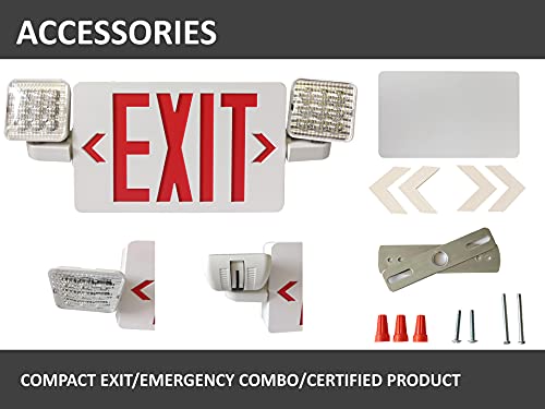 Garrini LED Emergency Light Combo Exit Sign Rectangular Adjustable Lamp 2-Heads UL Certified GC4 for Apartments Hotels Hospitals Offices