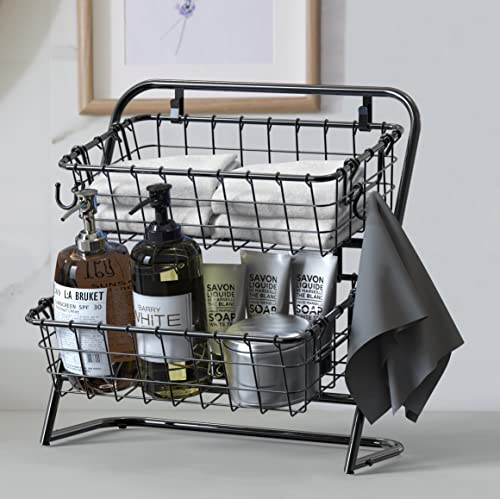 Simple Houseware 2-Tier Rigid Wire Market Basket Stand, Black