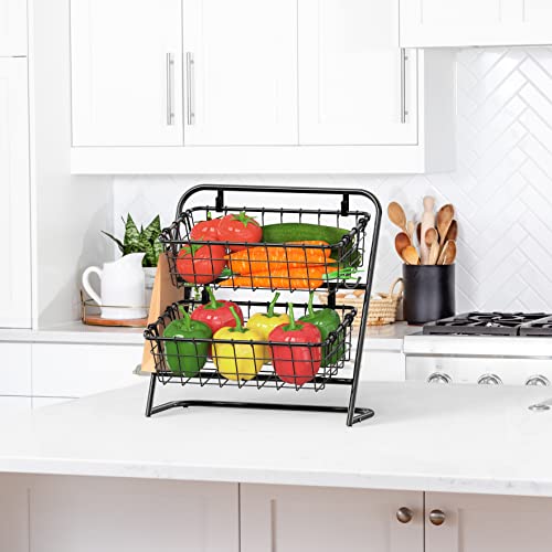 Simple Houseware 2-Tier Rigid Wire Market Basket Stand, Black