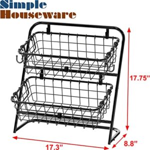 Simple Houseware 2-Tier Rigid Wire Market Basket Stand, Black