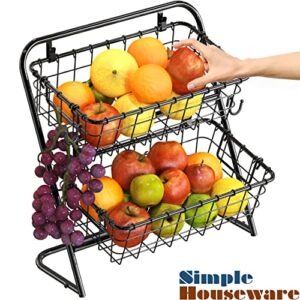 Simple Houseware 2-Tier Rigid Wire Market Basket Stand, Black