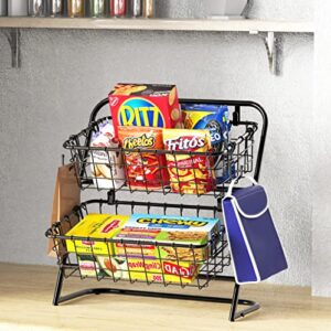 Simple Houseware 2-Tier Rigid Wire Market Basket Stand, Black