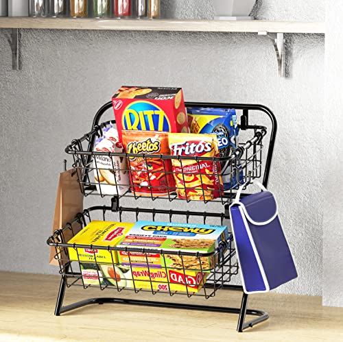 Simple Houseware 2-Tier Rigid Wire Market Basket Stand, Black