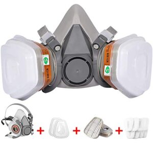 half facepiece reusable respirator with filters, professional gas respirator face cover set for painting, dust, organic vapors, chemical, machine polishing, welding, sanding, diy, car spraying, medium