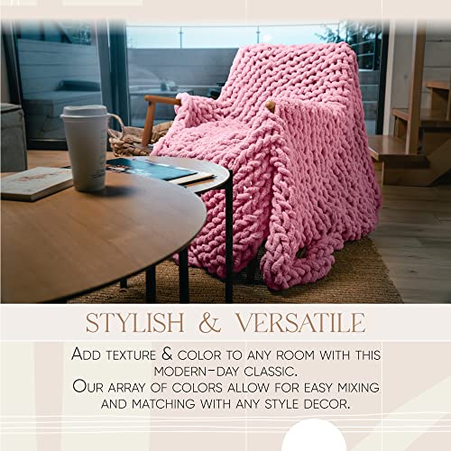 Lake Island Chunky Knit Throw Blanket - NO Shedding 50x60 Inch - Luxury Chenille Chunky Blanket Adds Warmth - Soft Cozy Chunky Throw Blanket for Bed, Sofa or Chair - Plush Boho Farmhouse Decor Pink