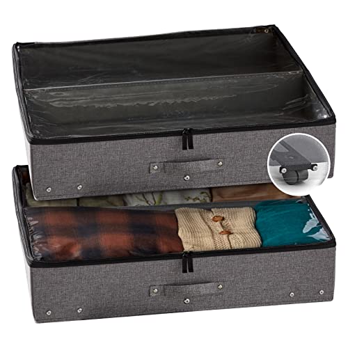 storageLAB Underbed Storage Containers, Storage Bin for Clothes, Blankets, Shoes and Pillows (1 Piece with Wheels and Lid)