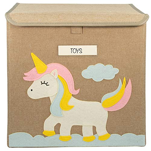 Curation Park Storage Cube Box || Collapsible Canvas Bin Chest with Flip-Top Lid and Name Label || Perfect Organizer