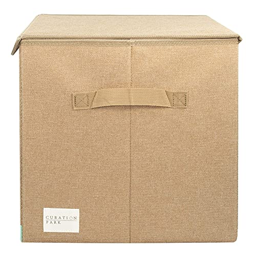 Curation Park Storage Cube Box || Collapsible Canvas Bin Chest with Flip-Top Lid and Name Label || Perfect Organizer