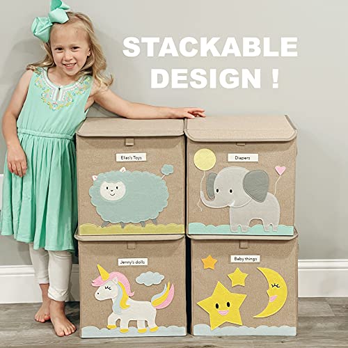 Curation Park Storage Cube Box || Collapsible Canvas Bin Chest with Flip-Top Lid and Name Label || Perfect Organizer