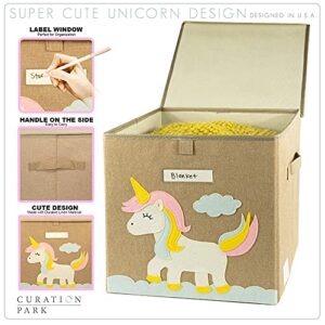 Curation Park Storage Cube Box || Collapsible Canvas Bin Chest with Flip-Top Lid and Name Label || Perfect Organizer