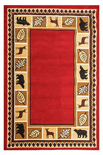 Furnish my Place 631 Red 7'8"x9'8" Wildlife Bear Rustic Moose Decor Lodge Cabin Area Rug, Elegant and Durable Mat, Red