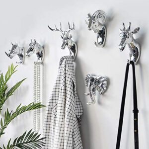 animal head key hooks decorative for wall creative resin hook hanger (pack 6) animal shaped coat hat hook wall hanging wall hook decorative gift (silver plating)