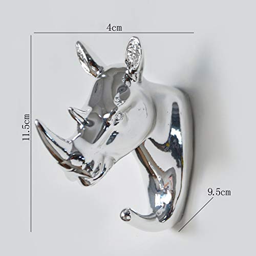 Animal Head Key Hooks Decorative for Wall Creative Resin Hook Hanger (Pack 6) Animal Shaped Coat Hat Hook Wall Hanging Wall Hook Decorative Gift (Silver Plating)