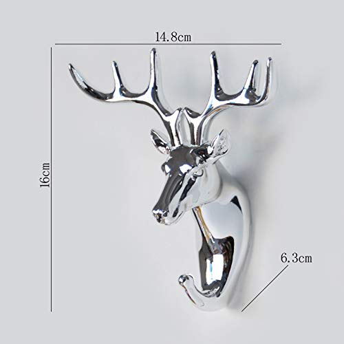 Animal Head Key Hooks Decorative for Wall Creative Resin Hook Hanger (Pack 6) Animal Shaped Coat Hat Hook Wall Hanging Wall Hook Decorative Gift (Silver Plating)