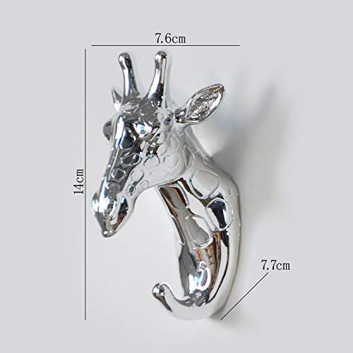 Animal Head Key Hooks Decorative for Wall Creative Resin Hook Hanger (Pack 6) Animal Shaped Coat Hat Hook Wall Hanging Wall Hook Decorative Gift (Silver Plating)