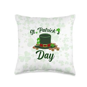 boredkoalas st patricks day throw pillow gifts st patricks day leprechaun hat shamrock clover coins throw pillow, 16x16, multicolor