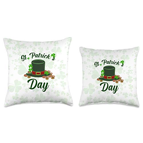 BoredKoalas St Patricks Day Throw Pillow Gifts St Patricks Day Leprechaun Hat Shamrock Clover Coins Throw Pillow, 16x16, Multicolor