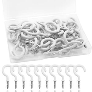 smseace 100pcs 1/2inch white ceiling hooks vinyl coated screw-in hooks for decorating christmas lights hanger hooks outdoor wire and fairy lightsd-007-1/2