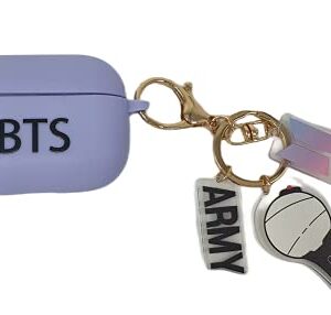 BT-S Airpods Pro Case with Kpop Bangtan Boys Army Bomb Keychain, Protective Premium Silicone Cover Compatible with Apple Airpods Pro (Purple)