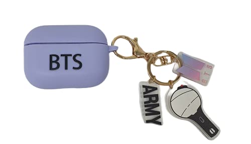 BT-S Airpods Pro Case with Kpop Bangtan Boys Army Bomb Keychain, Protective Premium Silicone Cover Compatible with Apple Airpods Pro (Purple)