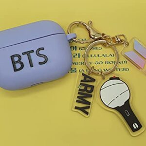 BT-S Airpods Pro Case with Kpop Bangtan Boys Army Bomb Keychain, Protective Premium Silicone Cover Compatible with Apple Airpods Pro (Purple)