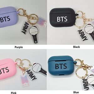 BT-S Airpods Pro Case with Kpop Bangtan Boys Army Bomb Keychain, Protective Premium Silicone Cover Compatible with Apple Airpods Pro (Purple)