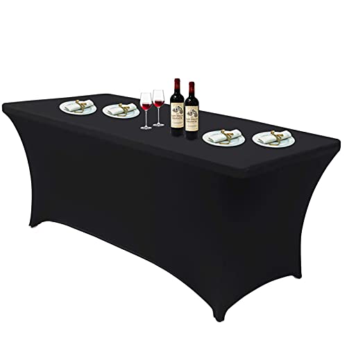 KUFUNG Spandex Tablecloths for 4 ft Home Rectangular Table Fitted Stretch Table Cover Polyester Tablecover Table Toppers (Black, 4 FT)