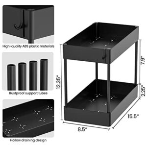 Under Sink Organizer, Under Bathroom Sink Storage 2 Tier Organizer Bath Collection Baskets with Hooks, Black Under Sink Shelf Organizer Rack, Multi-purpose Under Sink Storage for Bathroom Kitchen