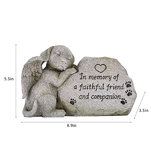 Dog Memorial Stone Statue, Sleeping Dog Angel Figurine Forever in Our Hearts, Dog Grave Markers Outdoor for Deceased Pet, Loss of Dog Memorial Sympathy Gifts Antique Stone Finish 8.86 inch