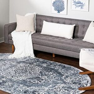 Unique Loom Oxford Collection Area Rug - Bodleian (8' x 10' Oval, Blue/ Ivory)