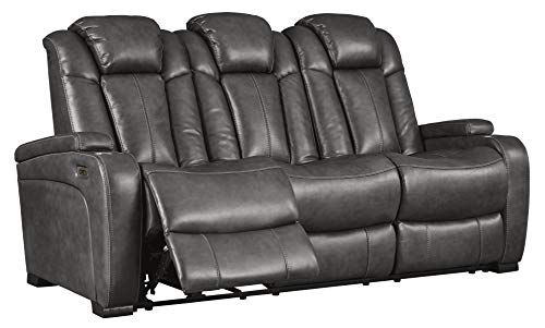 Signature Design by Ashley Turbulance Power Reclining Loveseat with USB Charging Port, Dark Gray & Signature DESIGN BY ASHLEY Turbulance Power Reclining Sofa with USB Charging Port, Dark Gray