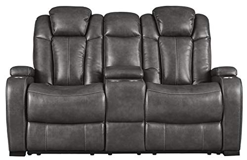 Signature Design by Ashley Turbulance Power Reclining Loveseat with USB Charging Port, Dark Gray & Signature DESIGN BY ASHLEY Turbulance Power Reclining Sofa with USB Charging Port, Dark Gray