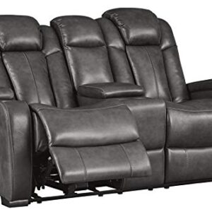 Signature Design by Ashley Turbulance Power Reclining Loveseat with USB Charging Port, Dark Gray & Signature DESIGN BY ASHLEY Turbulance Power Reclining Sofa with USB Charging Port, Dark Gray