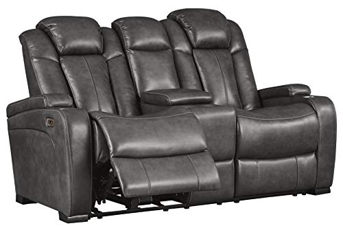 Signature Design by Ashley Turbulance Power Reclining Loveseat with USB Charging Port, Dark Gray & Signature DESIGN BY ASHLEY Turbulance Power Reclining Sofa with USB Charging Port, Dark Gray